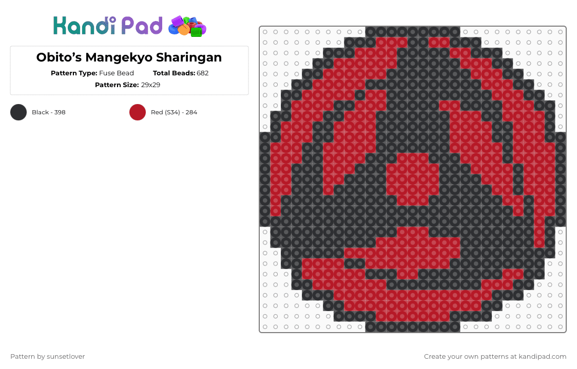 Obito’s Mangekyo Sharingan Fuse Bead Pattern - Kandi Pad | Kandi ...
