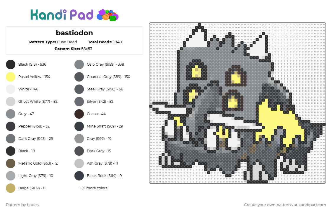 Bastiodon Fuse Bead Pattern - Kandi Pad | Kandi Patterns, Fuse Bead ...