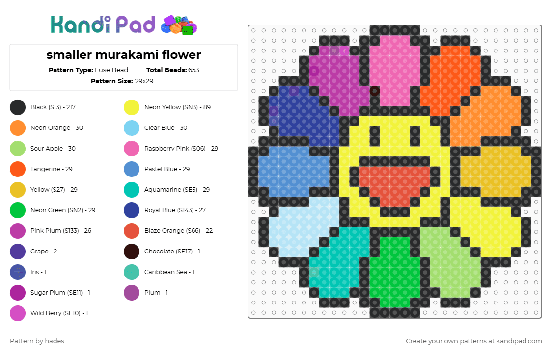 Smaller murakami flower Fuse Bead Pattern - Kandi Pad | Kandi Patterns ...