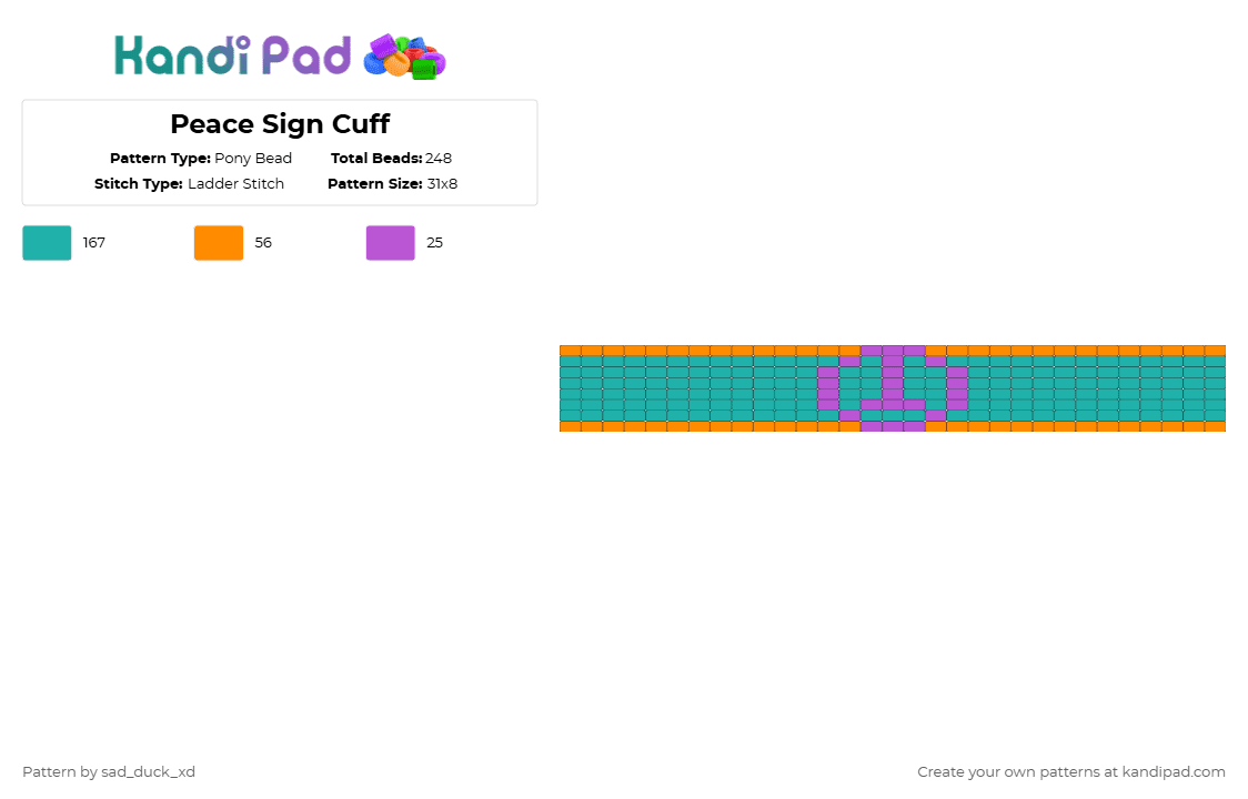 Peace Sign Cuff Pony Bead Pattern - Kandi Pad | Kandi Patterns, Fuse ...