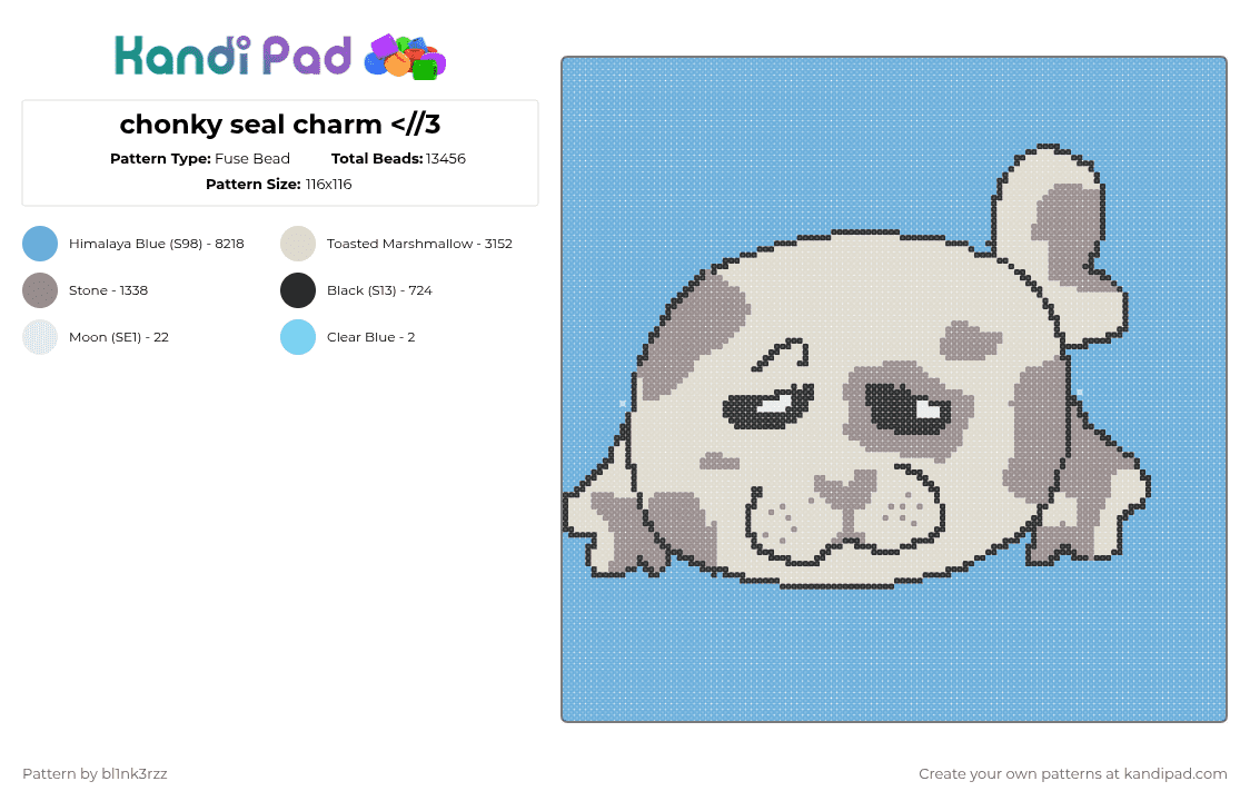 Chonky seal charm Fuse Bead Pattern - Kandi Pad | Kandi Patterns, Fuse ...