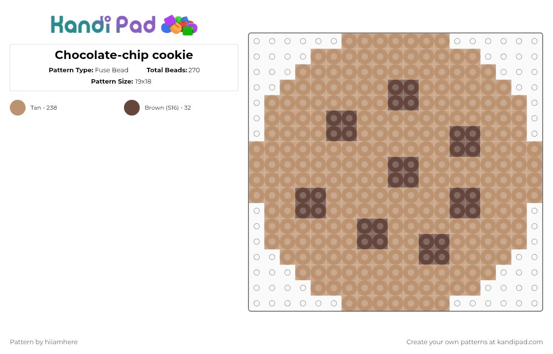 Chocolate-chip cookie Fuse Bead Pattern - Kandi Pad | Kandi Patterns ...