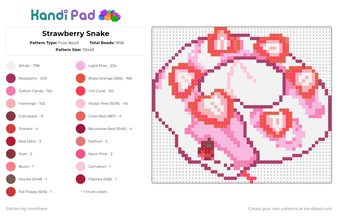 Strawberry Snake Fuse Bead Pattern - Kandi Pad | Kandi Patterns, Fuse ...
