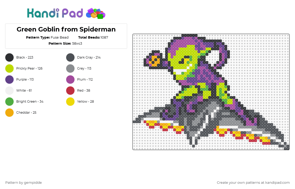 Green Goblin from Spiderman Fuse Bead Pattern - Kandi Pad | Kandi ...