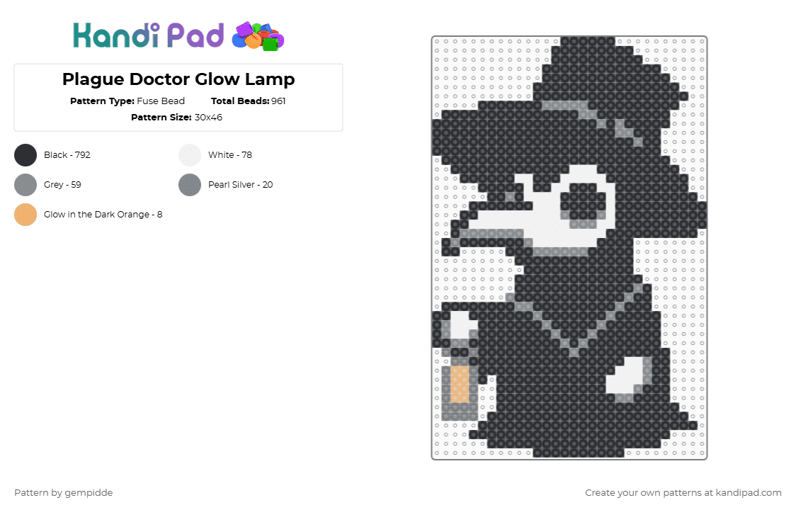 Plague Doctor Glow Lamp Fuse Bead Pattern - Kandi Pad | Kandi Patterns ...