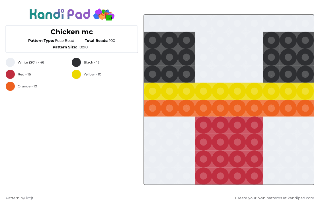 Chicken mc Fuse Bead Pattern - Kandi Pad | Kandi Patterns, Fuse Bead ...