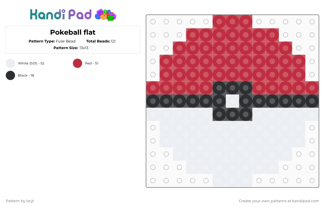 Pokeball flat Fuse Bead Pattern - Kandi Pad | Kandi Patterns, Fuse Bead ...