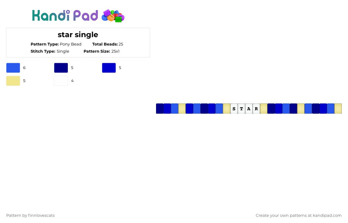 Star single Pony Bead Pattern - Kandi Pad | Kandi Patterns, Fuse Bead ...