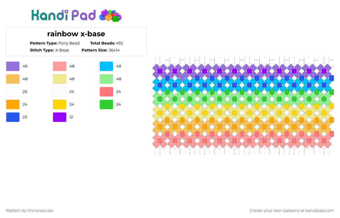 Rainbow x-base Pony Bead Pattern - Kandi Pad | Kandi Patterns, Fuse ...