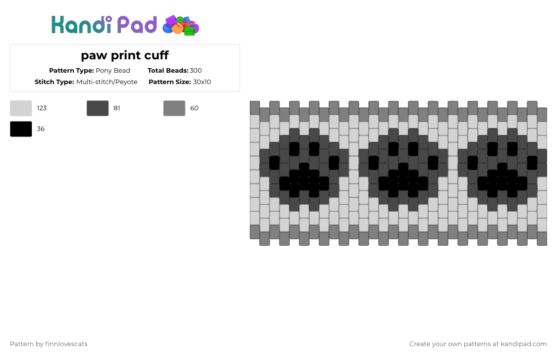 Paw print cuff Pony Bead Pattern - Kandi Pad | Kandi Patterns, Fuse ...