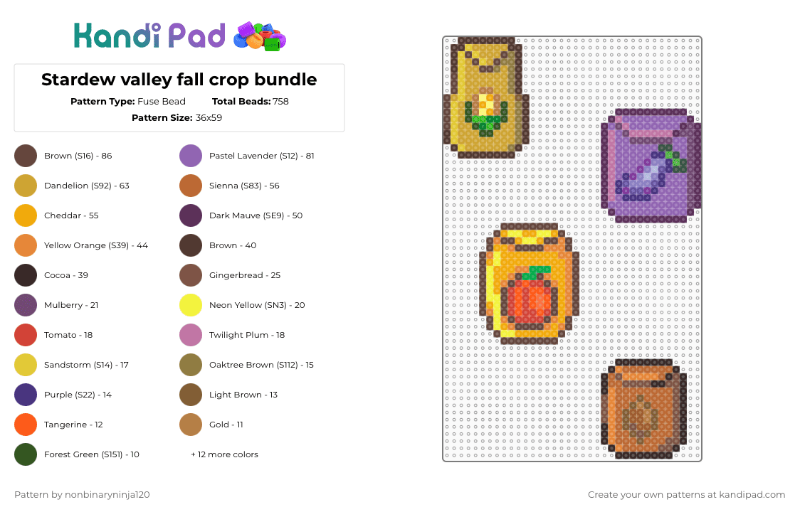 Stardew valley fall crop bundle Fuse Bead Pattern - Kandi Pad | Kandi ...