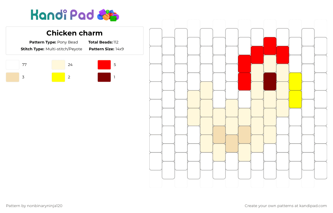 Chicken charm Pony Bead Pattern - Kandi Pad | Kandi Patterns, Fuse Bead ...