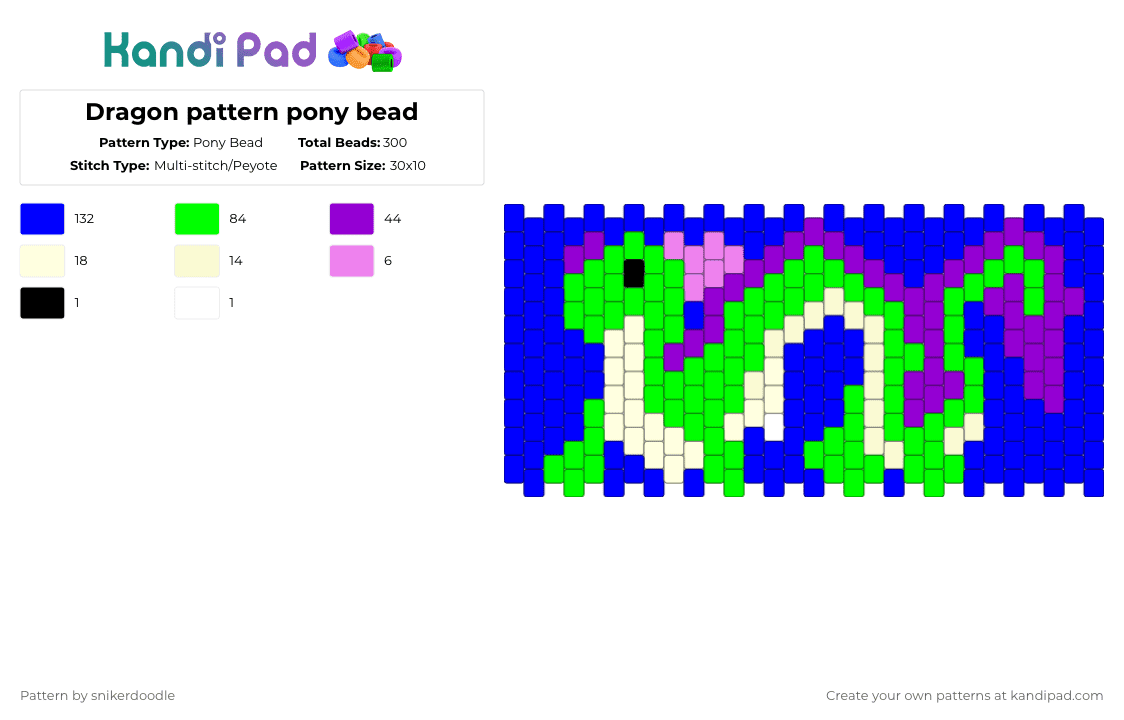 Dragon pattern pony bead Pony Bead Pattern - Kandi Pad | Kandi Patterns ...