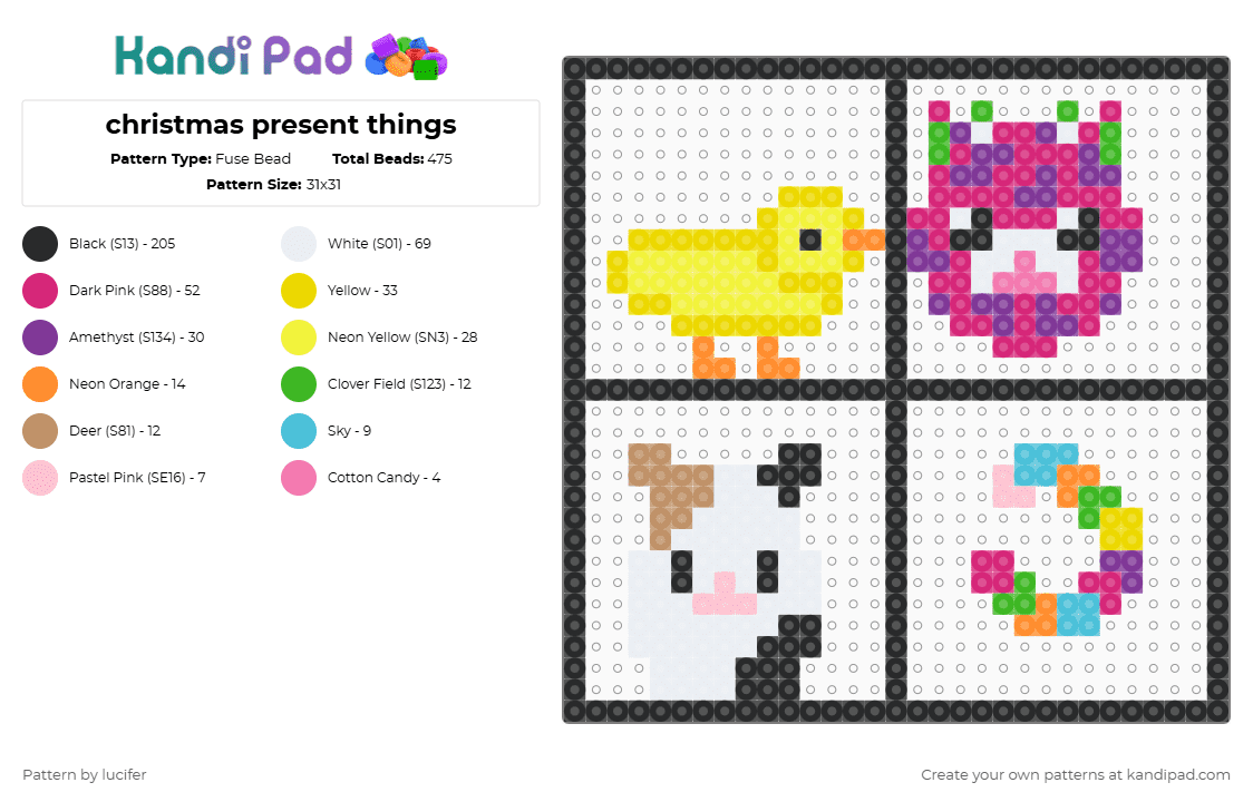 Christmas present things Fuse Bead Pattern - Kandi Pad | Kandi Patterns ...