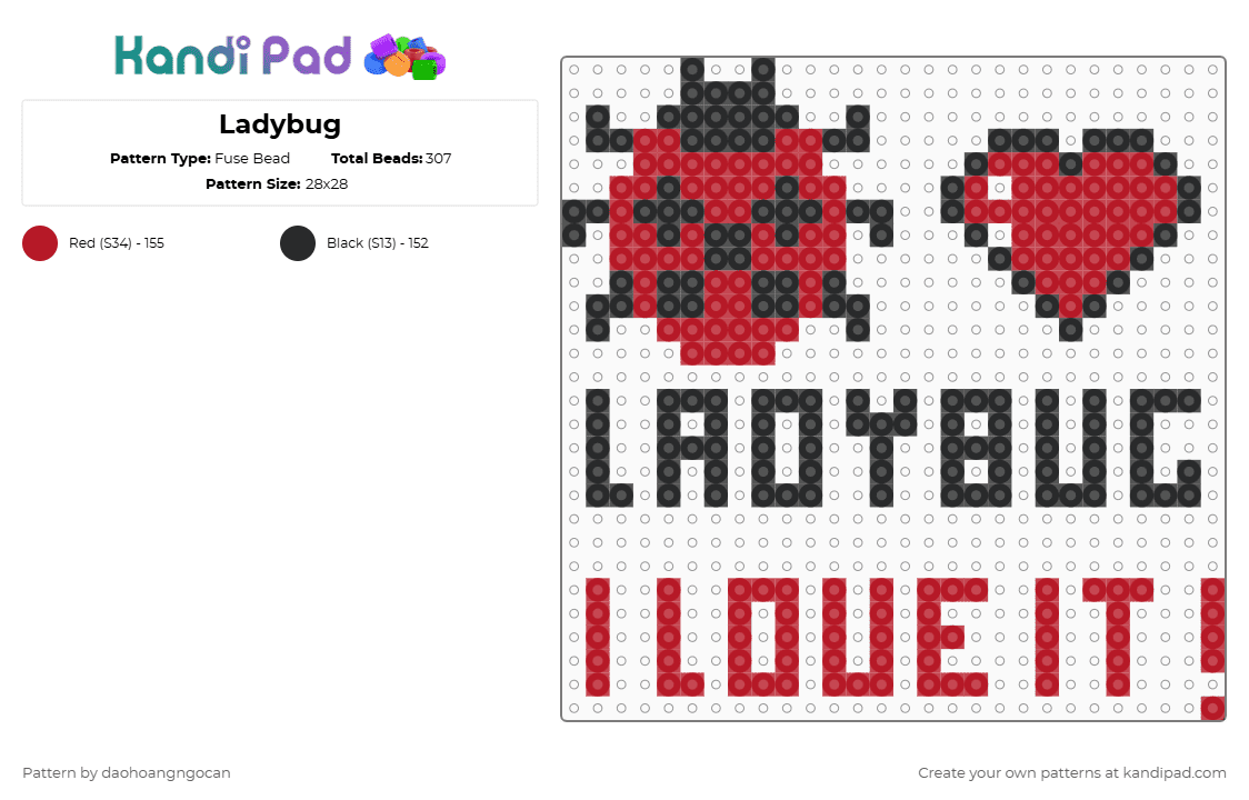 Ladybug Fuse Bead Pattern - Kandi Pad | Kandi Patterns, Fuse Bead ...