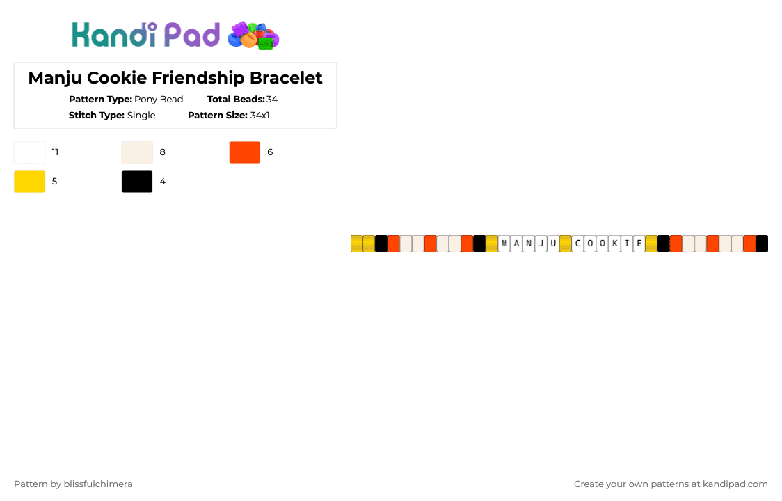 Manju Cookie Friendship Bracelet Pony Bead Pattern - Kandi Pad | Kandi ...
