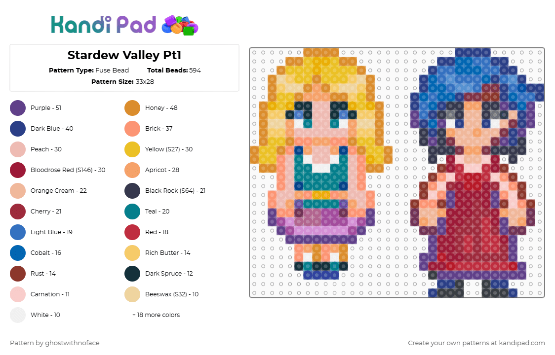 Stardew Valley Pt1 Fuse Bead Pattern - Kandi Pad | Kandi Patterns, Fuse ...