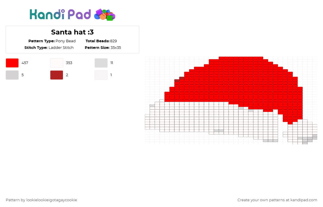 Santa hat :3 Pony Bead Pattern - Kandi Pad | Kandi Patterns, Fuse Bead ...