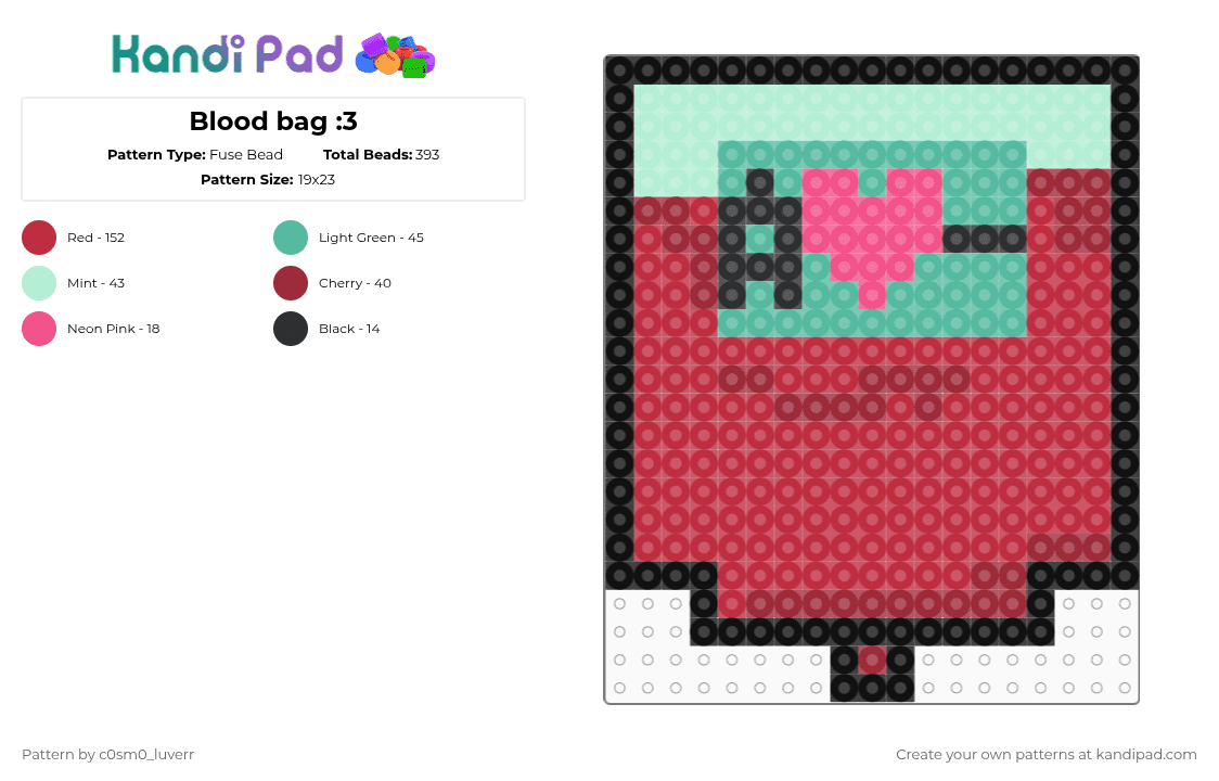Blood bag :3 Fuse Bead Pattern - Kandi Pad | Kandi Patterns, Fuse Bead ...