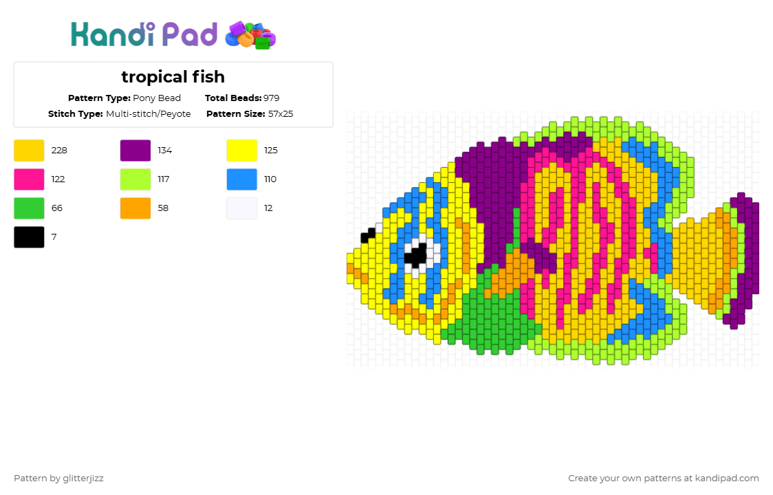 Tropical fish Pony Bead Pattern - Kandi Pad | Kandi Patterns, Fuse Bead ...