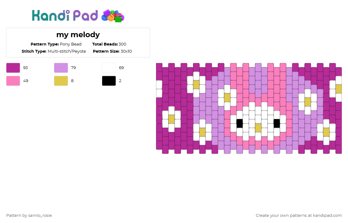 My melody Pony Bead Pattern - Kandi Pad | Kandi Patterns, Fuse Bead ...
