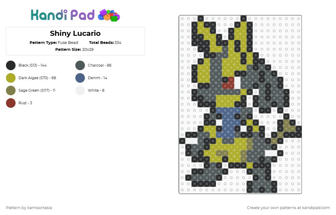 Shiny Lucario Fuse Bead Pattern - Kandi Pad | Kandi Patterns, Fuse Bead ...