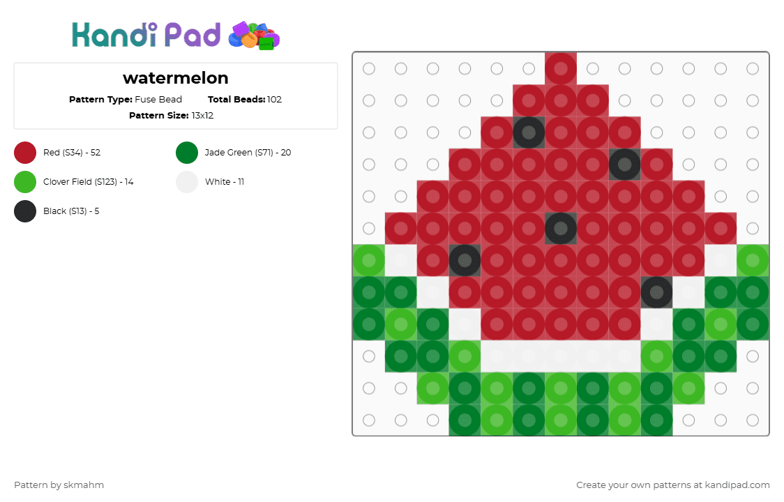 Watermelon Fuse Bead Pattern - Kandi Pad | Kandi Patterns, Fuse Bead ...