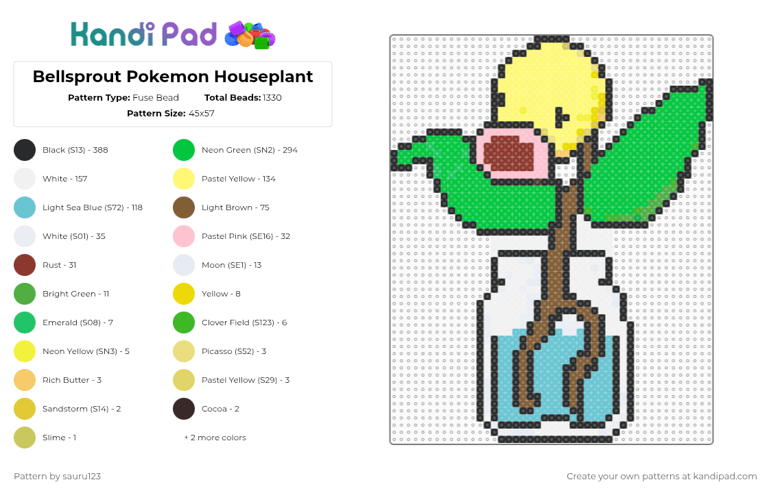 Bellsprout Pokemon Houseplant Fuse Bead Pattern - Kandi Pad | Kandi ...