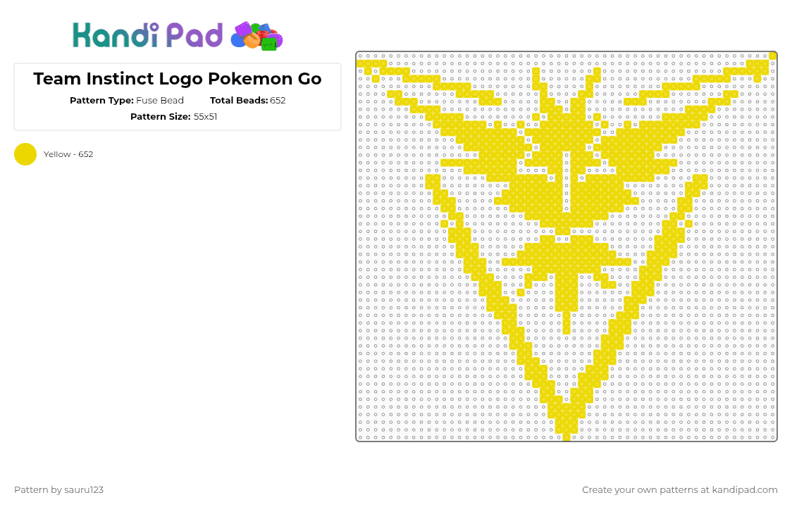 Team Instinct Logo Pokemon Go Fuse Bead Pattern - Kandi Pad | Kandi ...