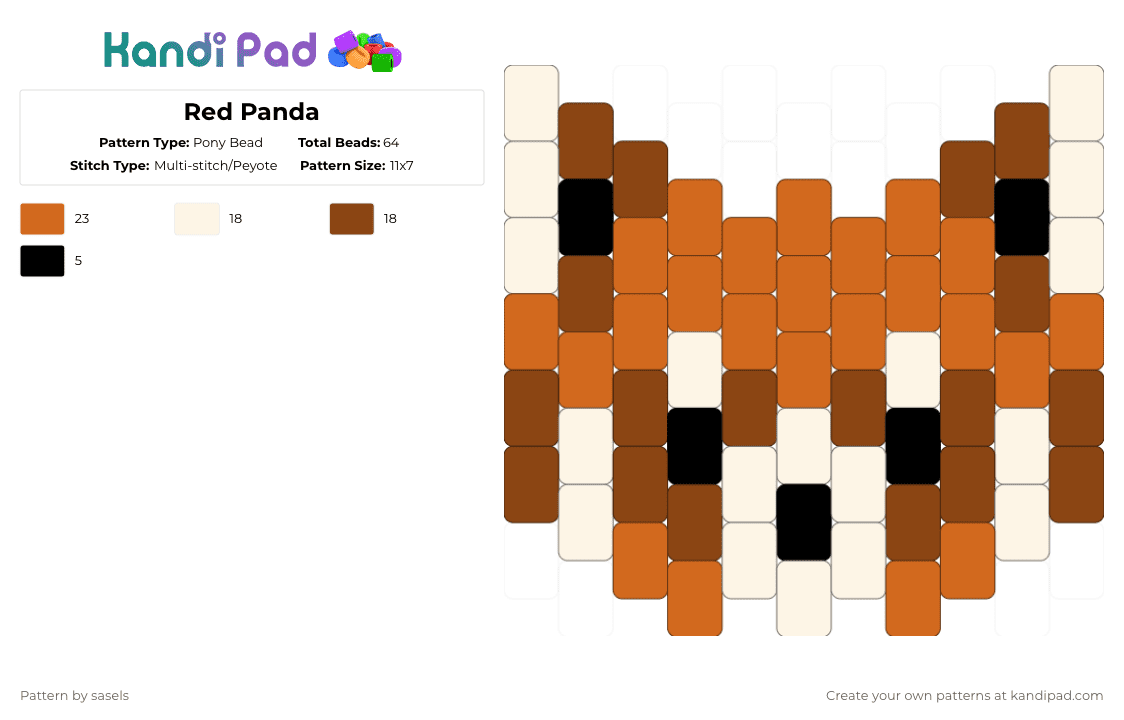 Red Panda Pony Bead Pattern - Kandi Pad | Kandi Patterns, Fuse Bead ...