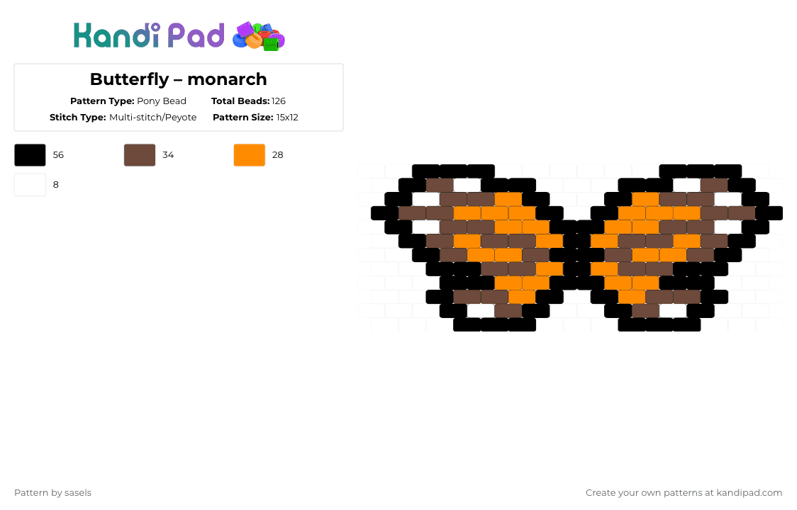 Butterfly – monarch Pony Bead Pattern - Kandi Pad | Kandi Patterns ...