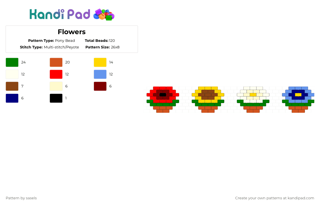 Flowers Pony Bead Pattern - Kandi Pad | Kandi Patterns, Fuse Bead ...