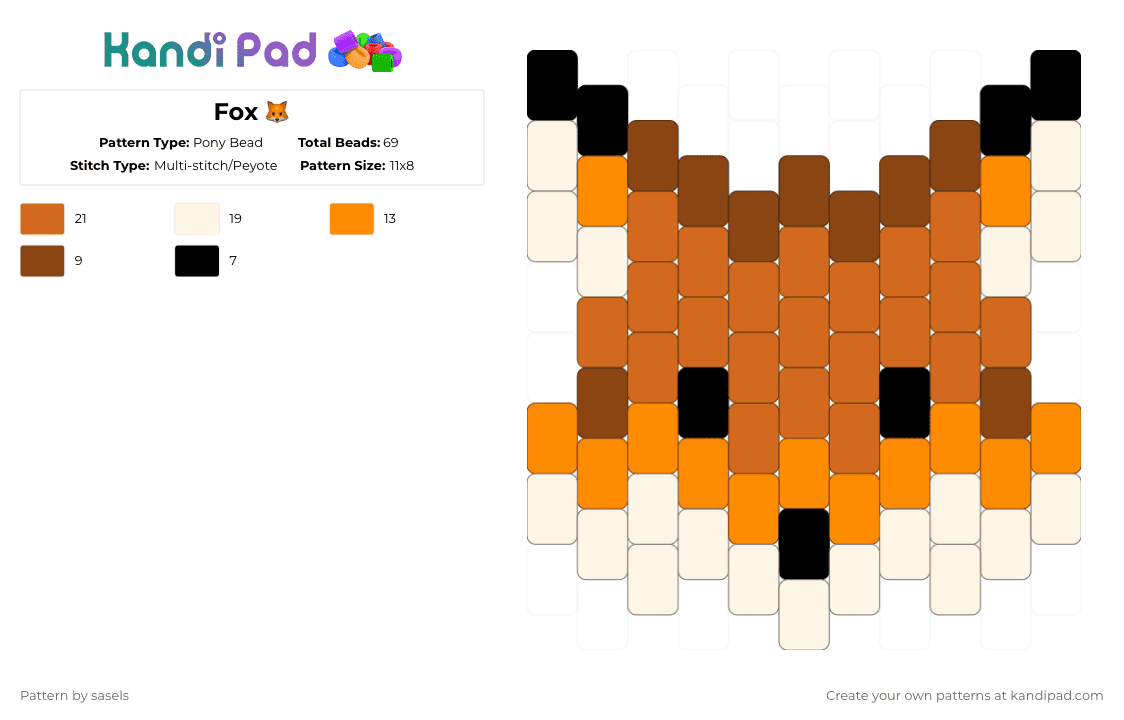 Fox 🦊 Pony Bead Pattern - Kandi Pad | Kandi Patterns, Fuse Bead ...