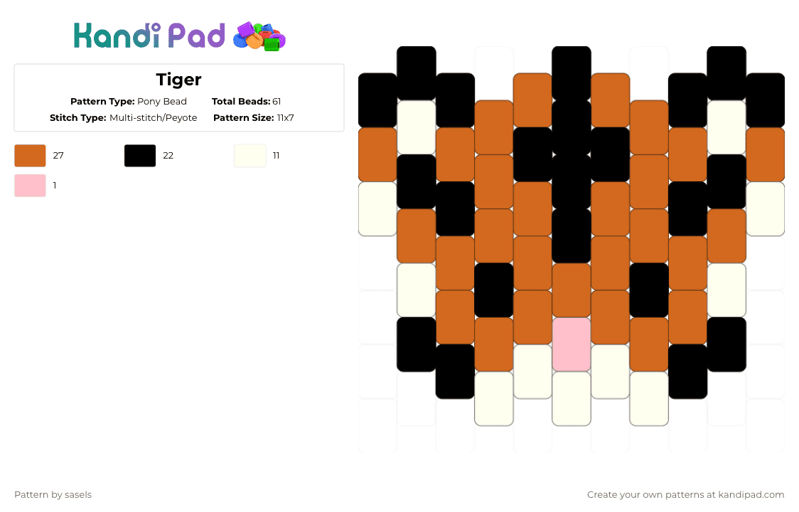 Tiger Pony Bead Pattern - Kandi Pad | Kandi Patterns, Fuse Bead ...