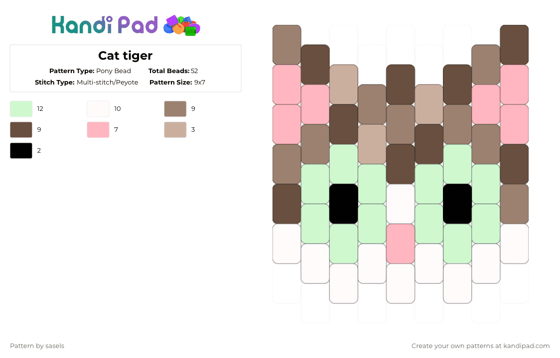 Cat tiger Pony Bead Pattern - Kandi Pad | Kandi Patterns, Fuse Bead ...