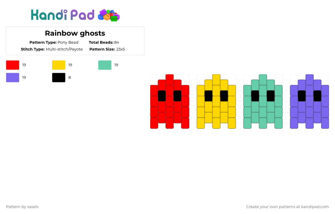 Rainbow ghosts Pony Bead Pattern - Kandi Pad | Kandi Patterns, Fuse ...