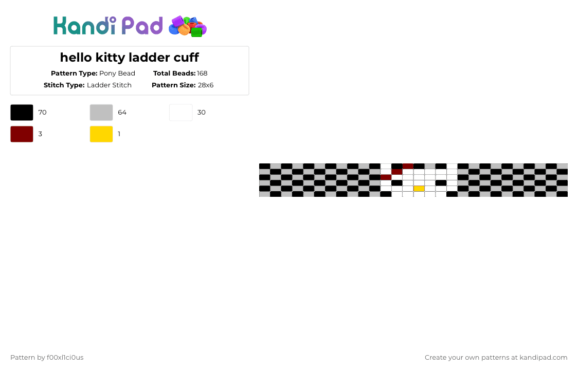 Hello kitty ladder cuff Pony Bead Pattern - Kandi Pad | Kandi Patterns ...