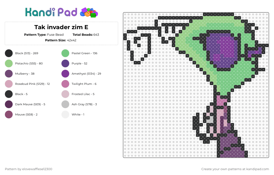 Tak invader zim E Fuse Bead Pattern - Kandi Pad | Kandi Patterns, Fuse ...