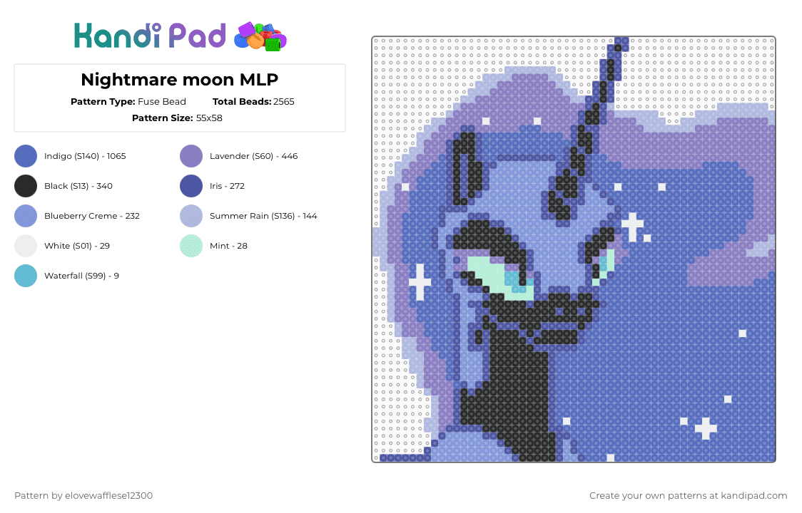 Nightmare moon MLP Fuse Bead Pattern - Kandi Pad | Kandi Patterns, Fuse ...