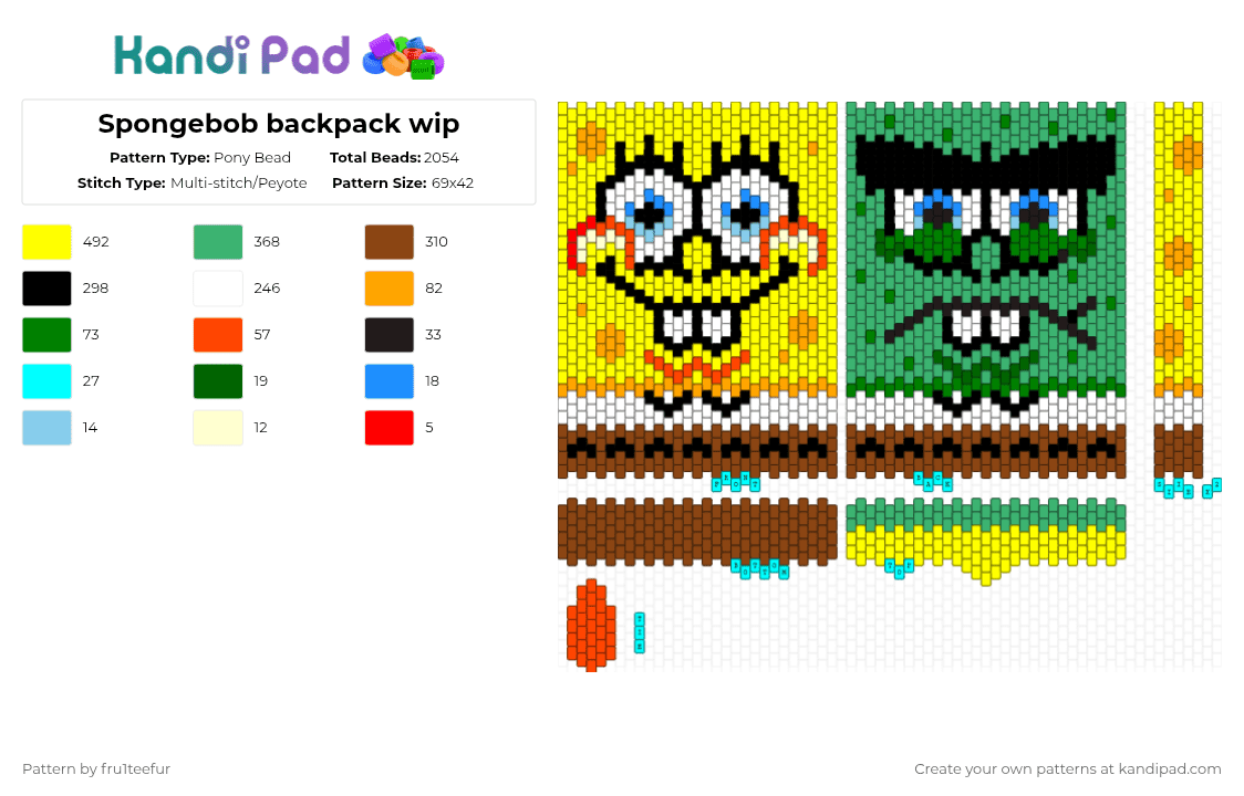 🧽Spongebob Backpack/bag panels! Pony Bead Pattern - Kandi Pad | Kandi ...