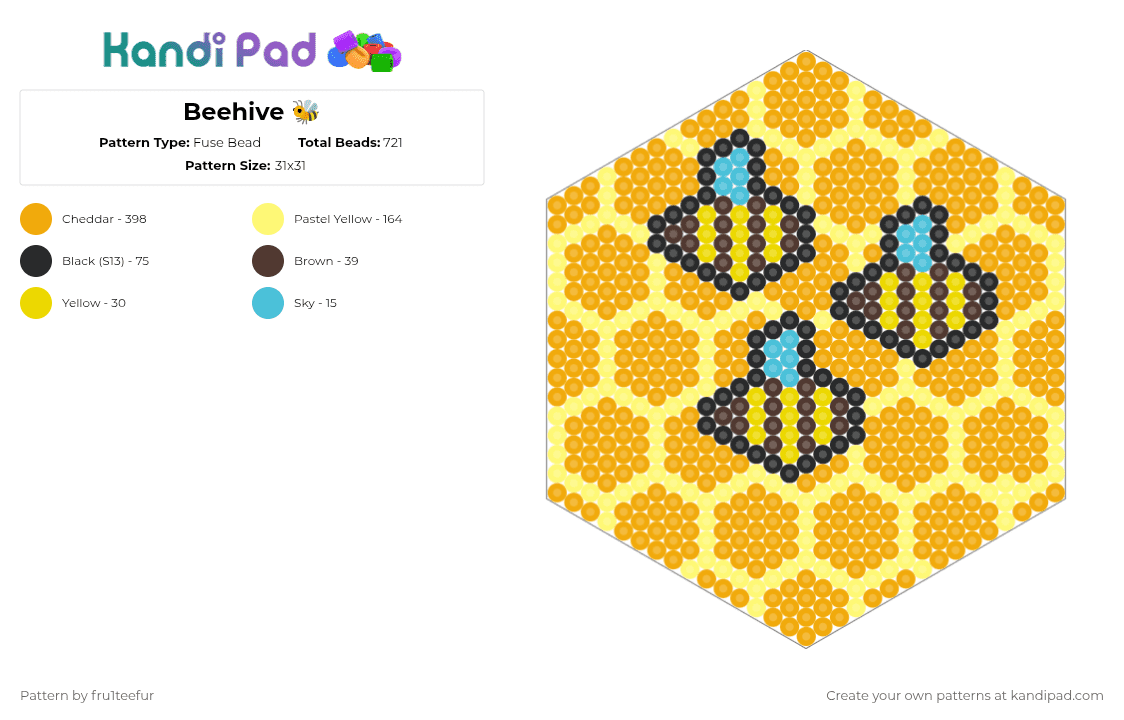 Beehive 🐝 Fuse Bead Pattern - Kandi Pad | Kandi Patterns, Fuse Bead ...