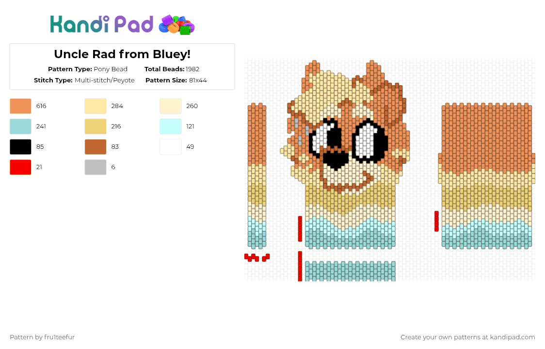🌊Uncle Rad from Bluey! Pony Bead Pattern - Kandi Pad | Kandi Patterns ...