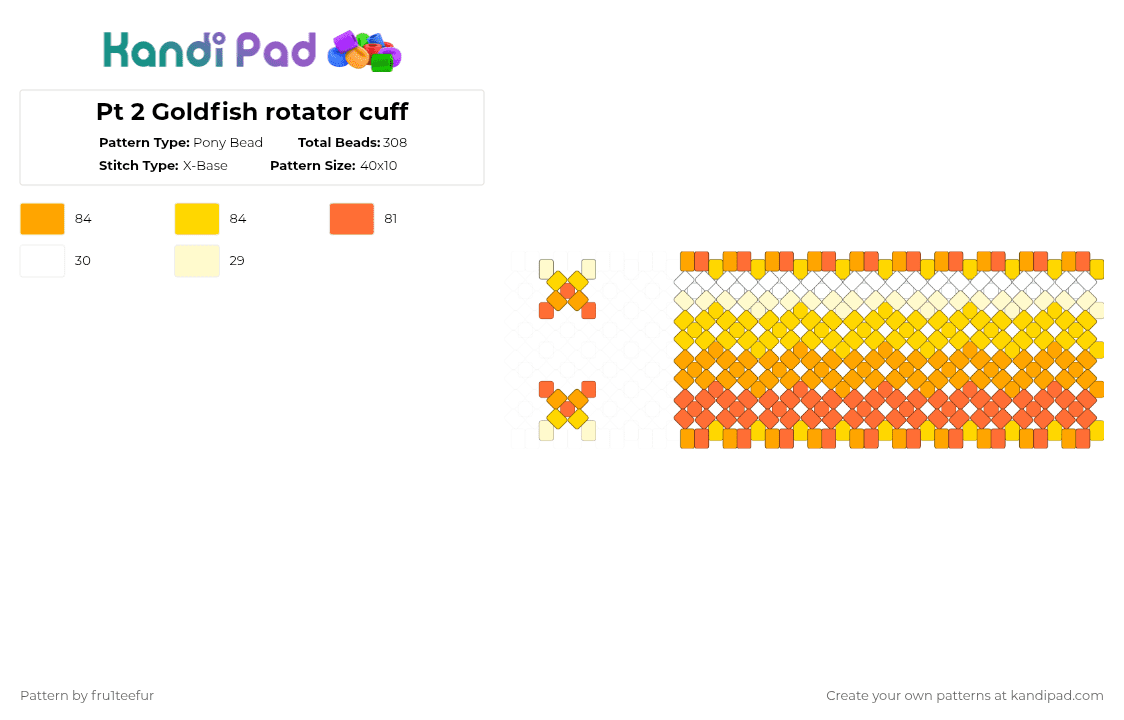 Pt 2 Goldfish rotator cuff Pony Bead Pattern - Kandi Pad | Kandi ...
