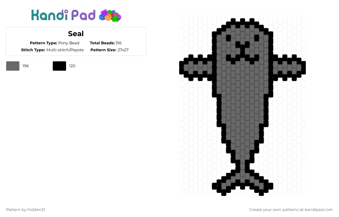 Seal Pony Bead Pattern - Kandi Pad | Kandi Patterns, Fuse Bead Patterns ...