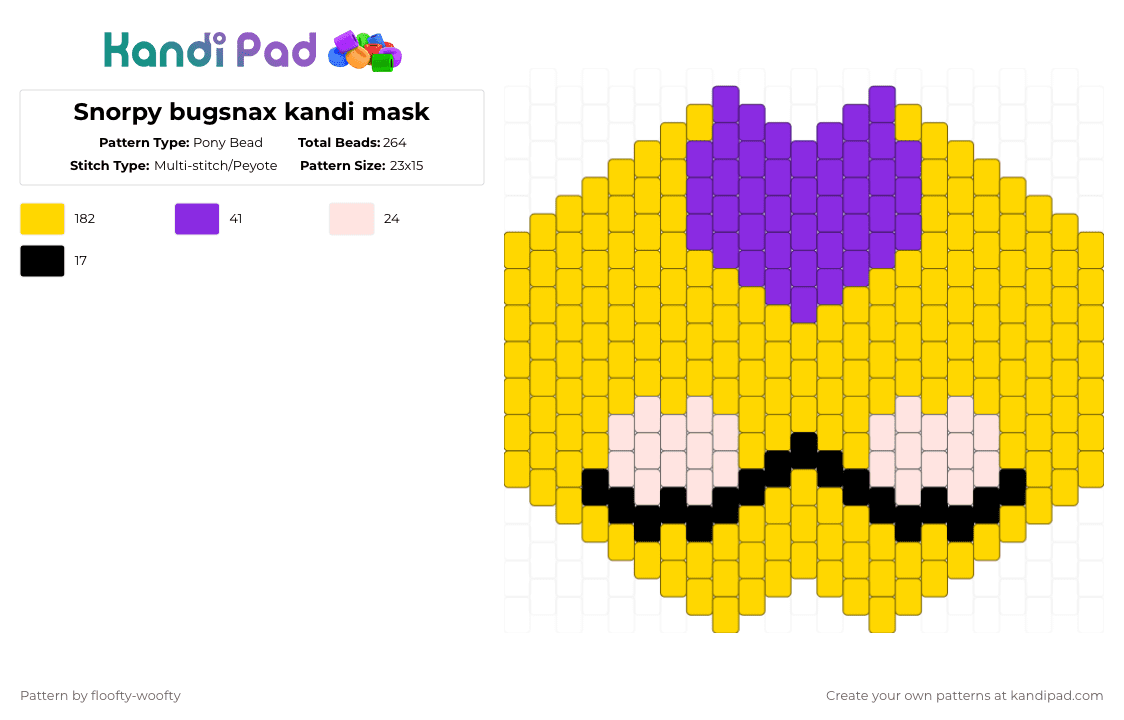 Snorpy bugsnax kandi mask Pony Bead Pattern - Kandi Pad | Kandi ...