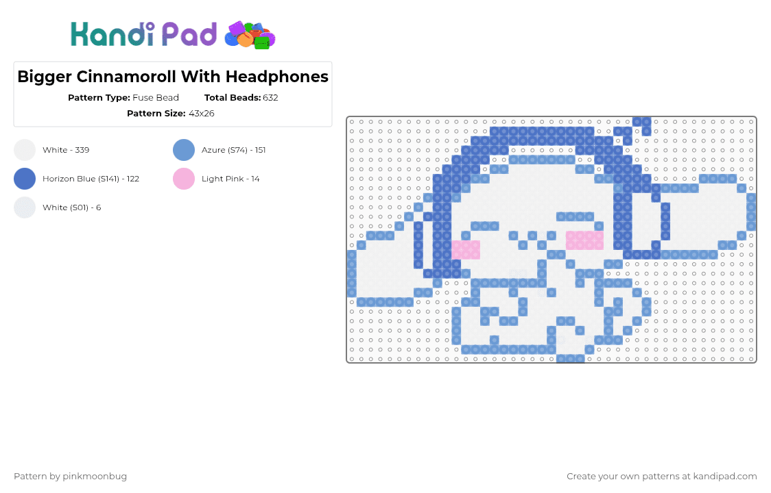 Bigger Cinnamoroll With Headphones Fuse Bead Pattern - Kandi Pad ...