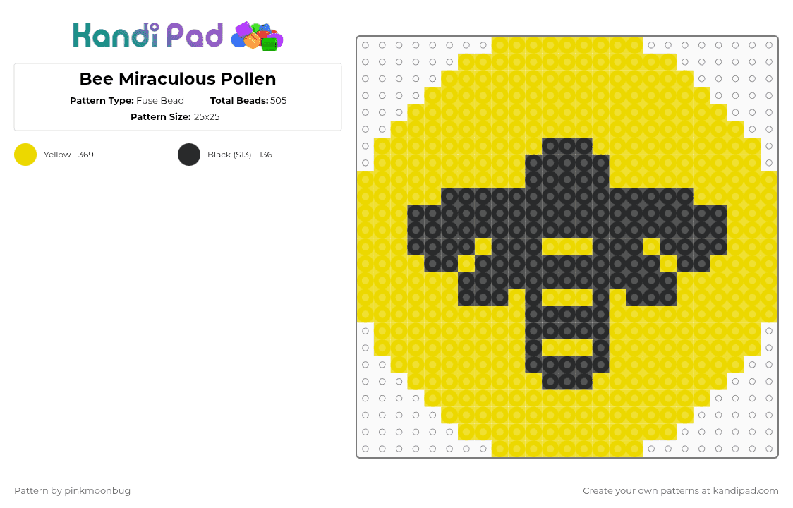 Bee Miraculous Pollen Fuse Bead Pattern - Kandi Pad | Kandi Patterns ...