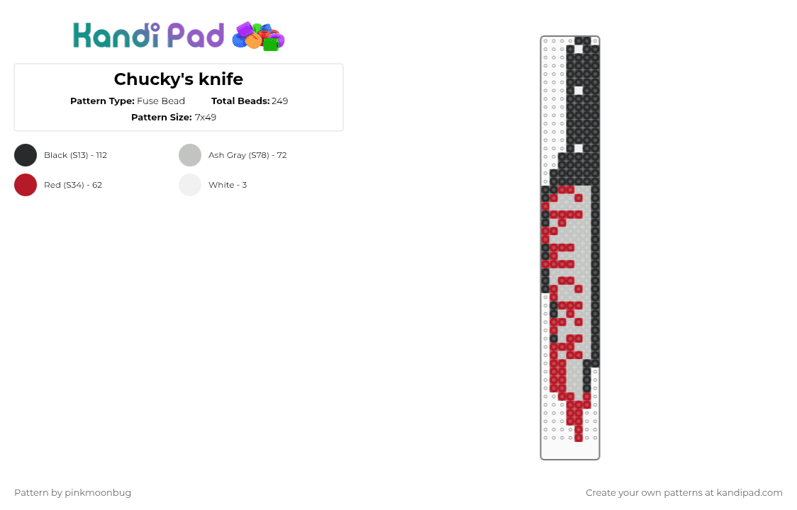 Chucky's knife Fuse Bead Pattern - Kandi Pad | Kandi Patterns, Fuse ...
