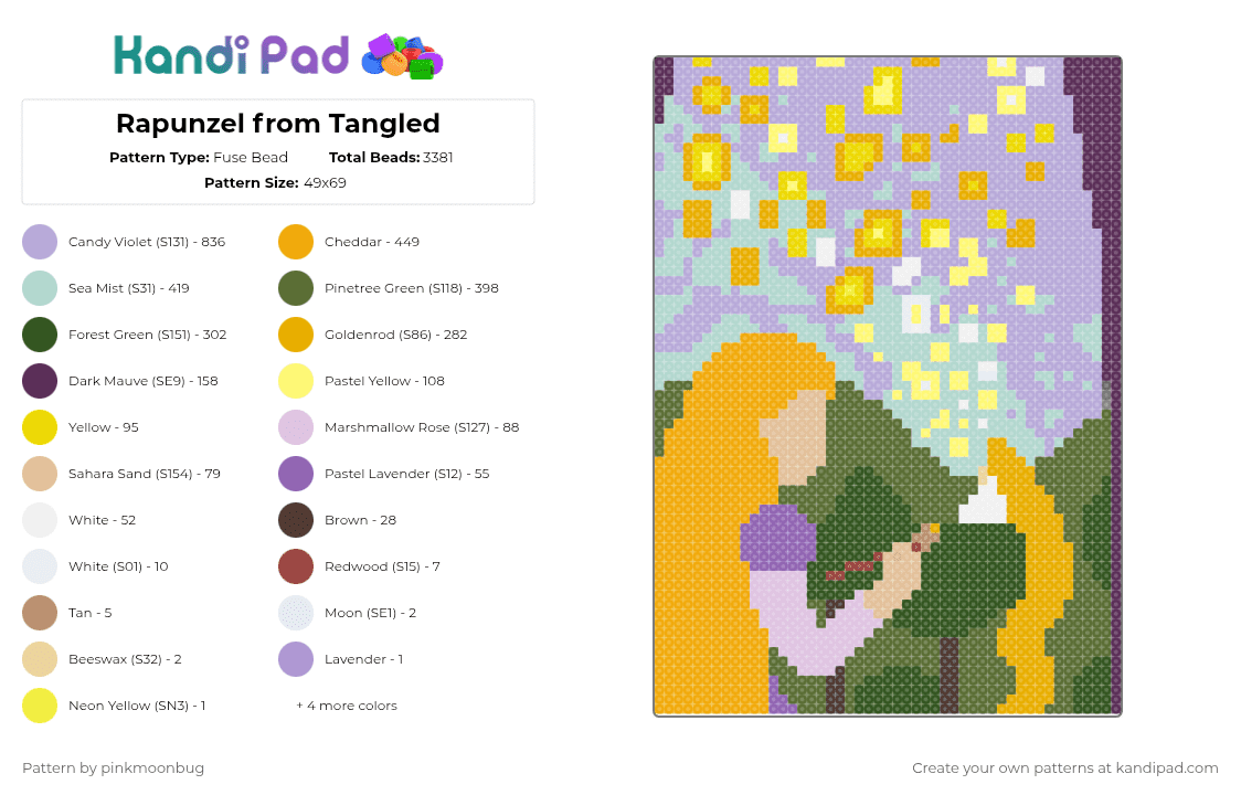 Rapunzel from Tangled Fuse Bead Pattern - Kandi Pad | Kandi Patterns ...