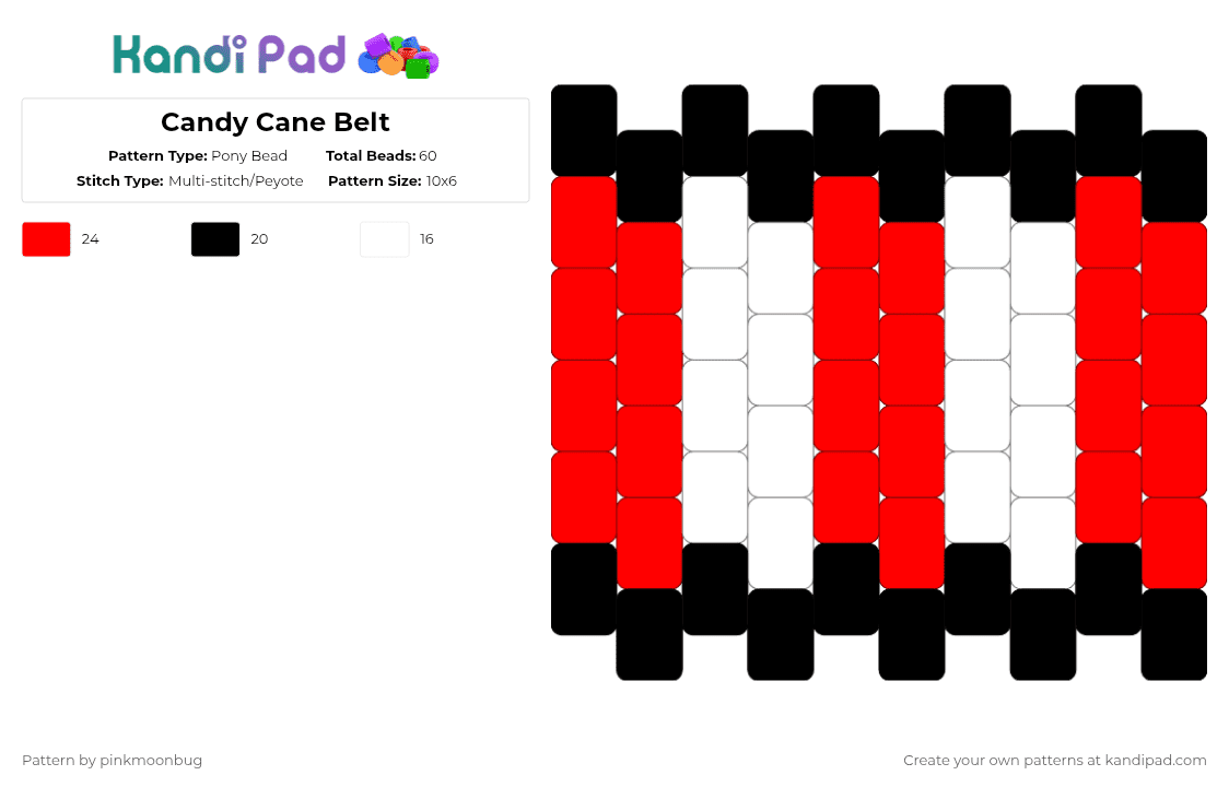 Candy Cane Belt Pony Bead Pattern - Kandi Pad | Kandi Patterns, Fuse ...